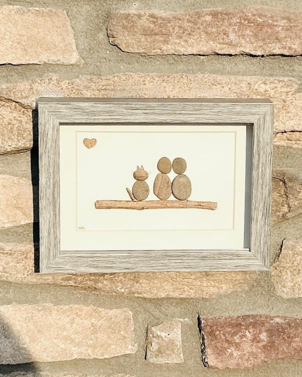 Couple and their Cat Pebble Art, 5x7 Framed Picture, Personalized Pet ...